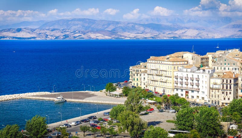 Corfu Old Harbour, City Symbol. Panoramic View Stock Image - Image of ...