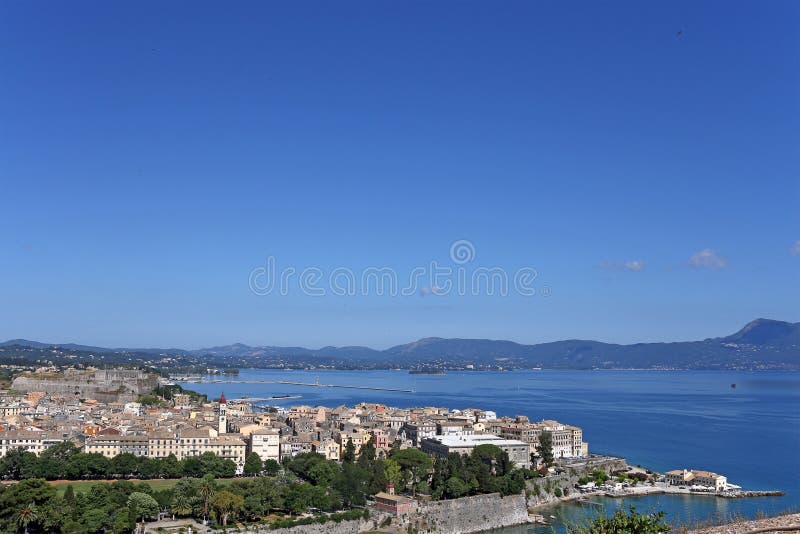Corfu town cityscape stock photo. Image of europe, mountain - 67518128
