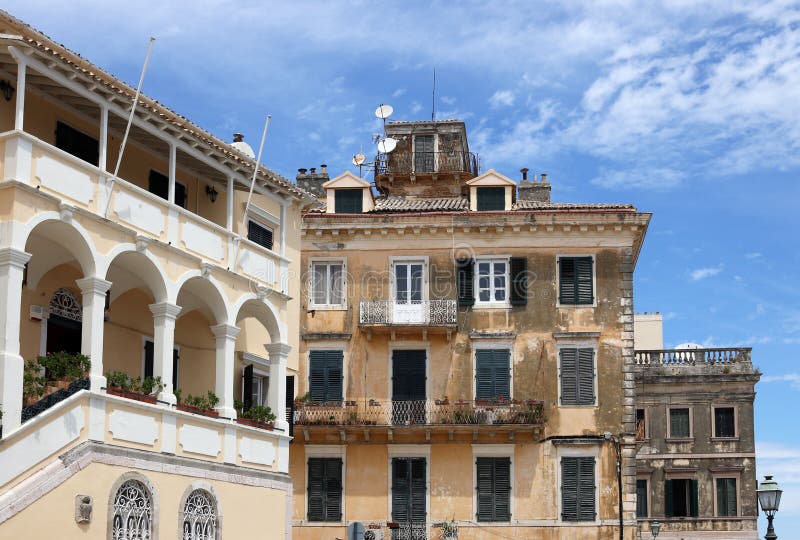 Corfu town old buildings stock photo. Image of ionian - 57476112