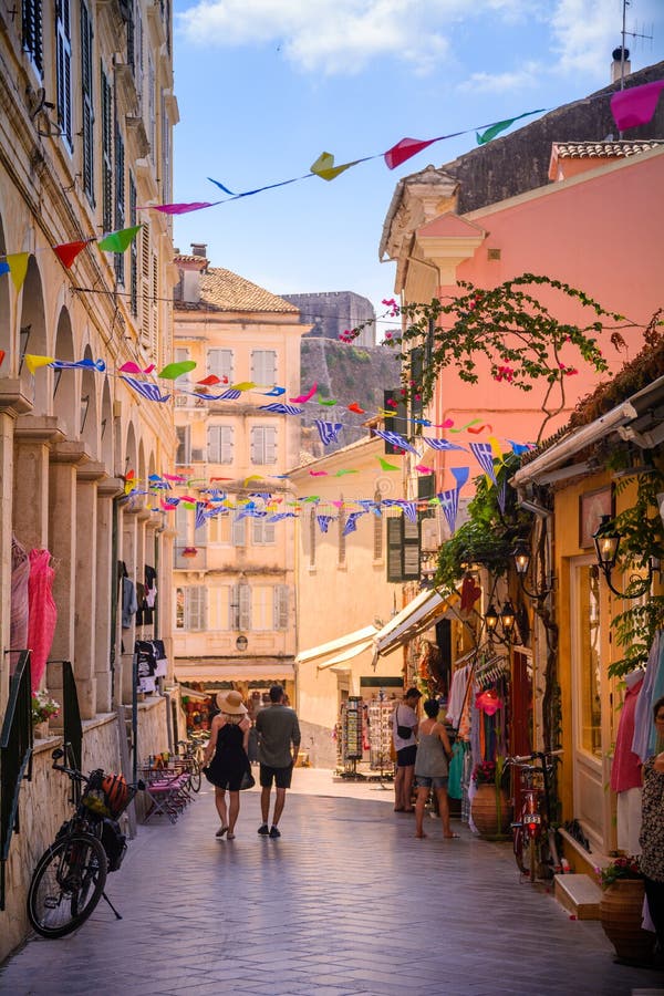 Corfu Town, Streets of the Old Town of Kerkyra. Corfu, Greece Editorial ...