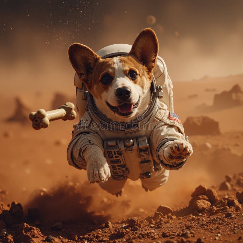 Corgi Astronaut Chasing Bone on Mars Surface Stock Photo - Image of ...