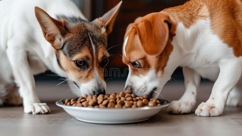 Corgi and Beagle Sharing a Bowl of Kibble in a Display of Friendship ...