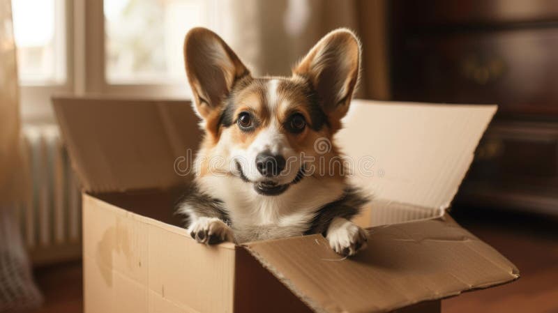 The Corgi in a Box. AI Generated Stock Photo - Image of looking, young ...