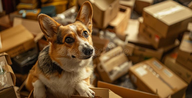 The Corgi among Boxes. AI Generated Stock Image - Image of playful ...