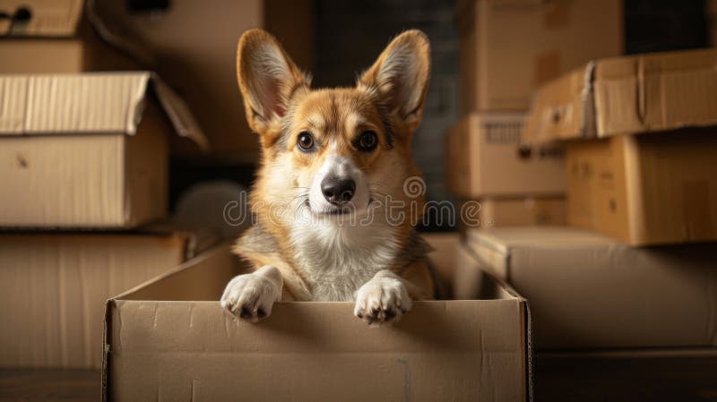 The Corgi in Cardboard Box. AI Generated Stock Image - Image of ...
