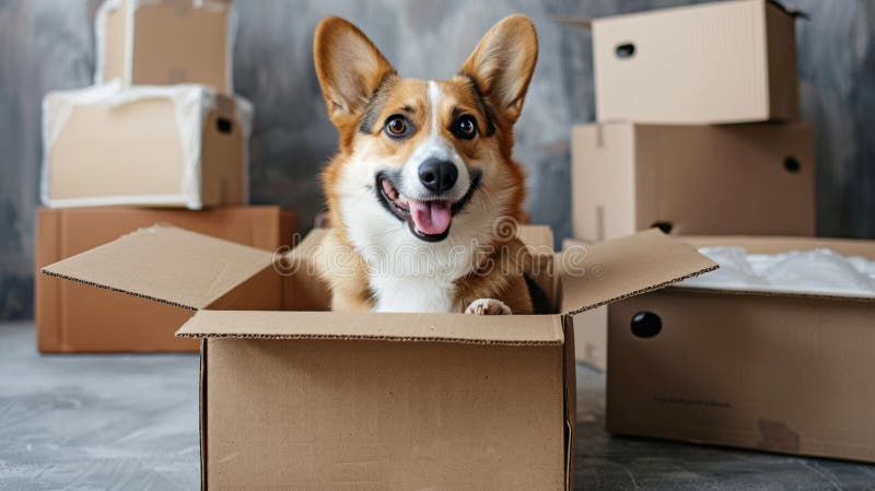 The Corgi in Cardboard Box. AI Generated Stock Photo - Image of small ...