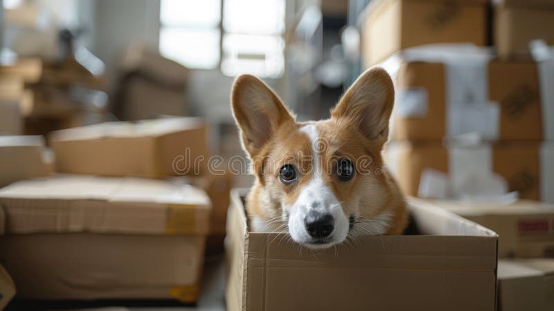 The Corgi in Cardboard Box.AI Generated Image Stock Image - Image of ...
