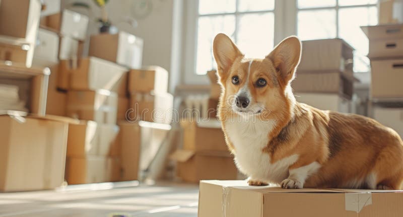 The Corgi on Cardboard Box. AI Generated Stock Image - Image of sitting ...