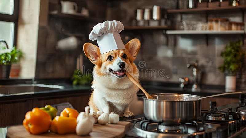 Corgi Chef in a Kitchen Quality Picture Quality. Stock Photo - Image of ...