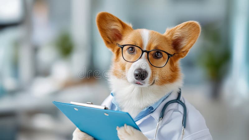 Corgi Doctor with Glasses and Stethoscope Holding Clipboard Stock Photo ...