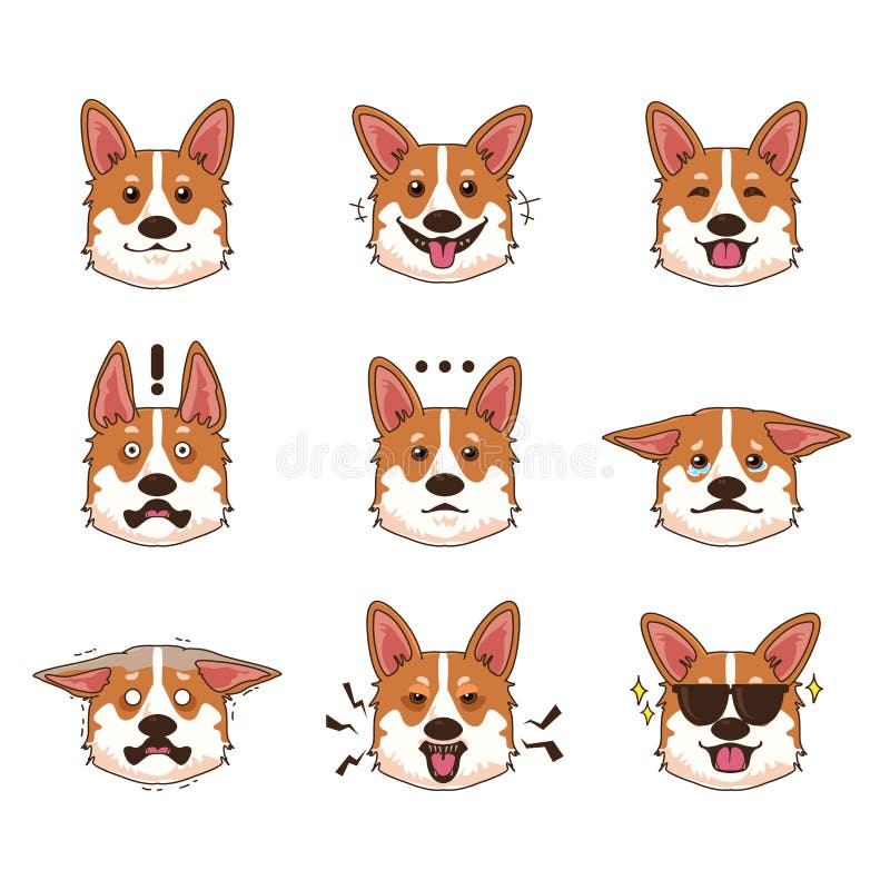 Corgi Set Emoji Avatar. Sad and Angry Face. Guilty and Sleeping. Pet ...
