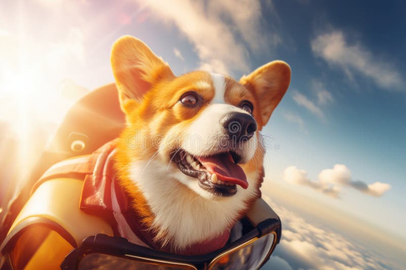 A Corgi Dog is Flying on a Plane with a Backpack Stock Photo - Image of ...