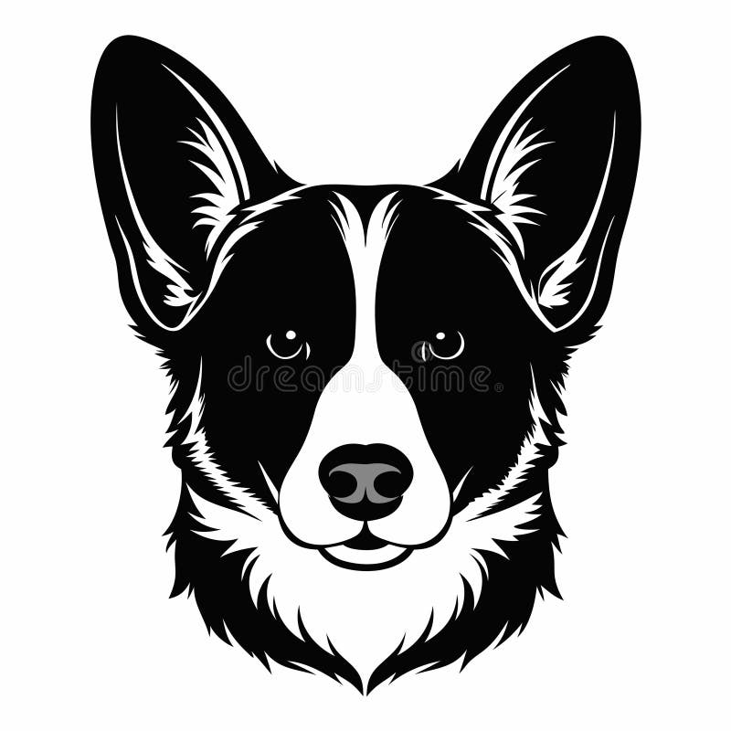 Corgi Dog Front View of Head Silhouette Vector Illustration White ...