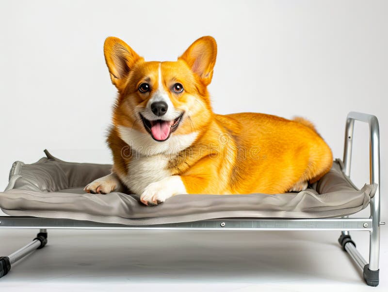 A Corgi Dog Laying on a Metal Bed Stock Image - Image of animal ...