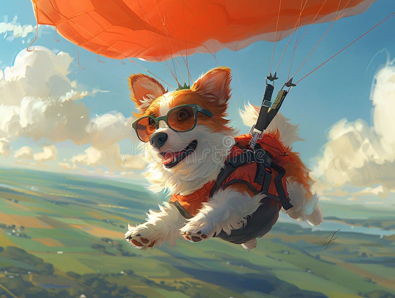 Corgi Dog Makes a Parachute Jump. Artificial Intelligence. Stock Image ... Corgi Dog Makes a Parachute Jump. Artificial Intelligence. Stock Image ...