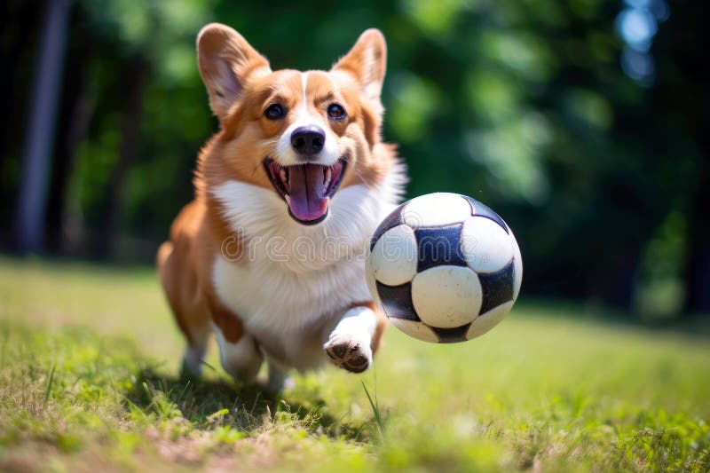 Corgi Dog Obediently Playing with Soccer Ball Stock Illustration ...