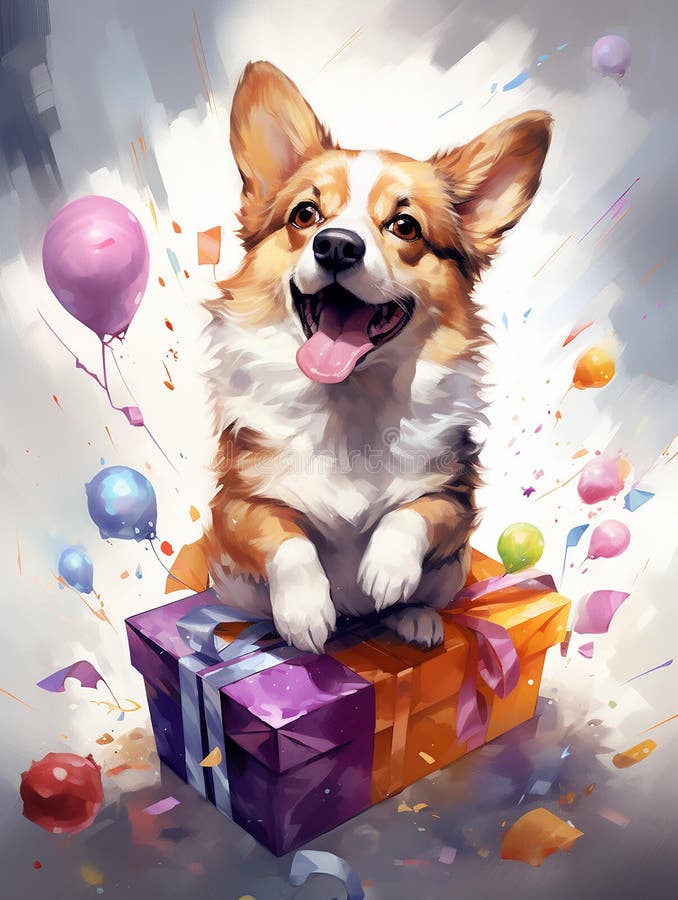 Corgi Dog Play with Colorful Gift Box. AI Generate Stock Illustration ...