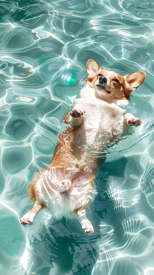 Corgi Dog Swimming in the Swimming Pool. Conceptual Image, Generaative ...
