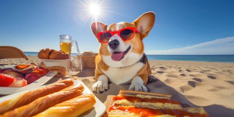 Corgi Enjoys a Serene Beach Day, Basking in the Sun. AI Generative ...