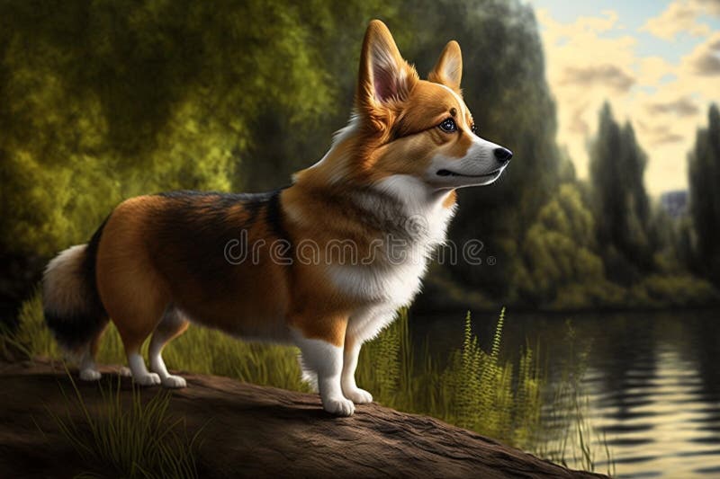 Corgi Portrait on the Bank of the River Stock Illustration ...