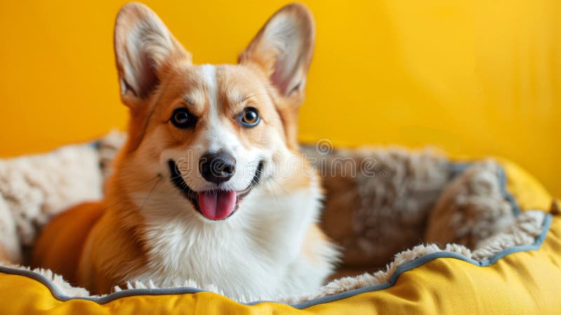 Corgi Resting on a Fluffy Dog Bed Stock Illustration - Illustration of ...