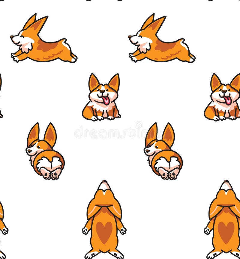 Corgi Seamless Pattern in Outline. Funny Background with Cartoon Dogs ...