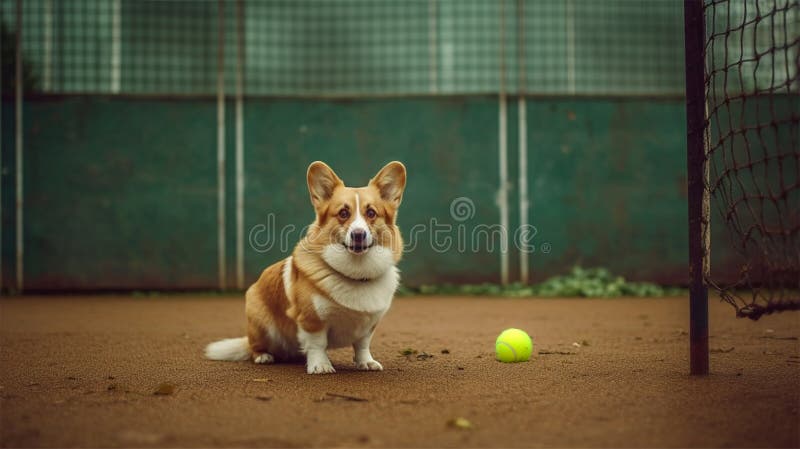 Corgi on the Tennis Court with Tennis Ball Stock Illustration ...