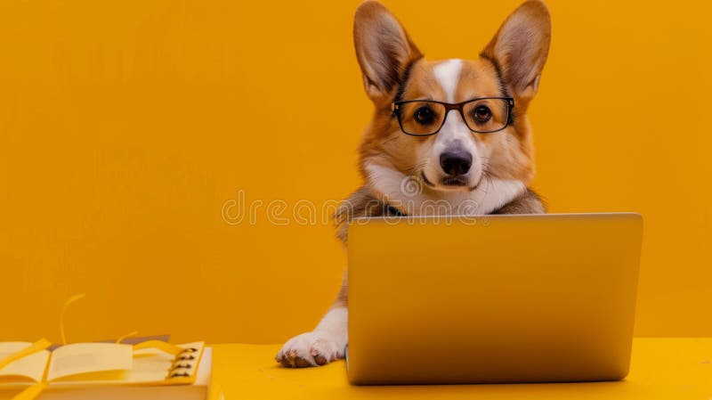 A Corgi Using a Laptop.AI Generated Image Stock Image - Image of ...