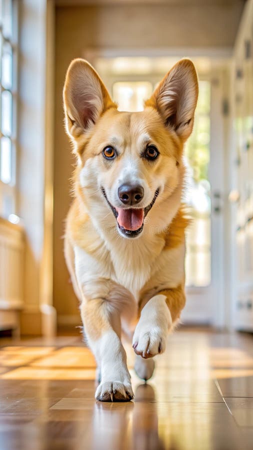 Corgidor dog runs house stock illustration. Illustration of isolated ...