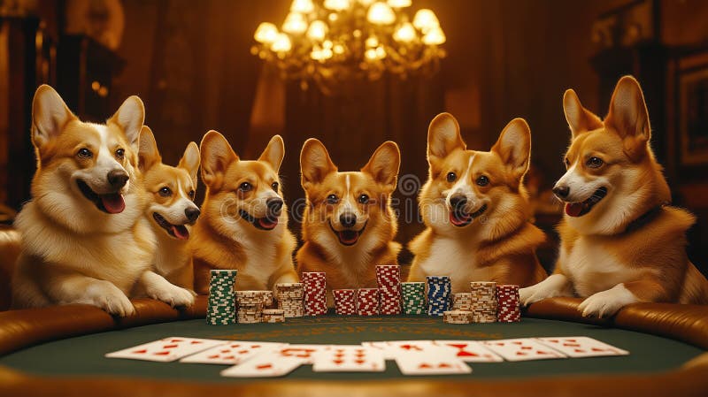 Corgis Playing Poker Around a Dimly Lit Table with Chips and Cards Stock Photo - Image of cards ...