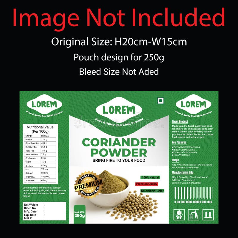 Coriander Powder Pouch Packaging Design Template 250g Spice Product ...