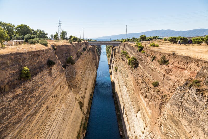 Corinth channel in Greece editorial photography. Image of narrow ...