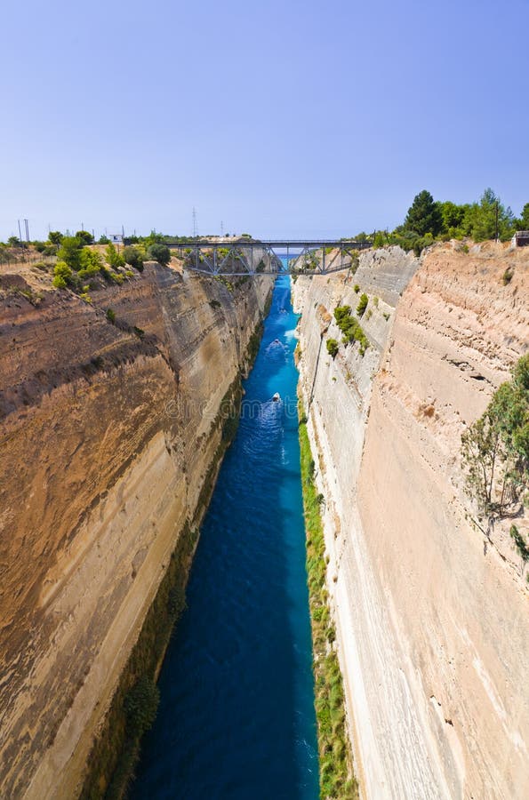 Corinth Channel in Greece and Greek Flag on Ship Stock Photo - Image of ...