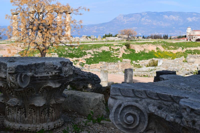 Corinthian Order Columns in Ancient Corinth. Stock Image - Image of ...