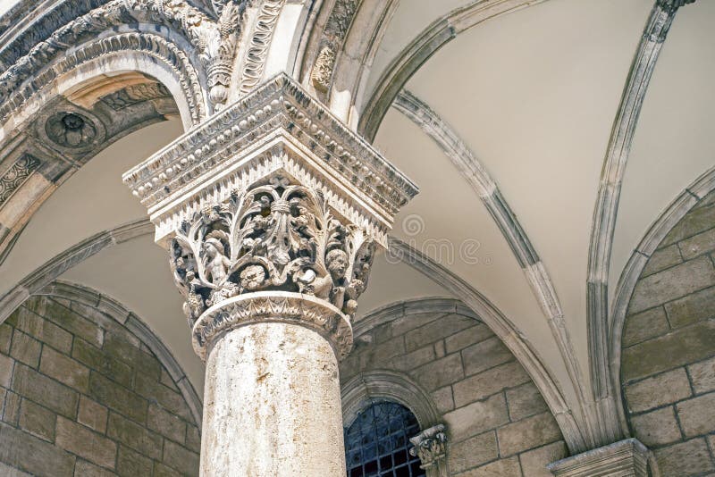 Corithian Column between Two Vaults Illuminated Stock Image - Image of ...