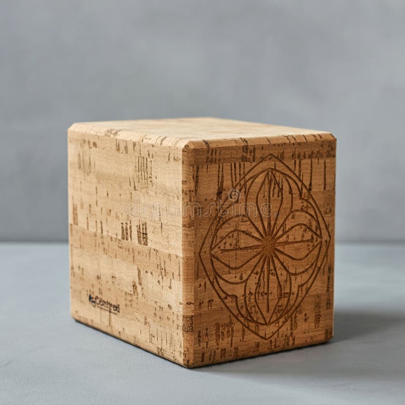 Cork Block with a Decorative Geometric Flower Design Engraved on One ...