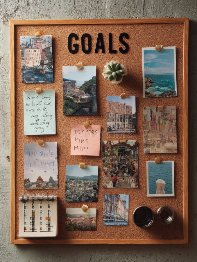 Cork Board Collage Featuring Motivational Affirmations, Visual Goals ...