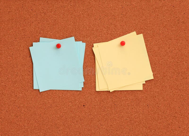 Cork Board with Colorful Notes and Red Pin Stock Image - Image of wood ...