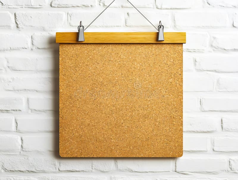 A Cork Board Hanging on a White Brick Wall Stock Photo - Image of board ...