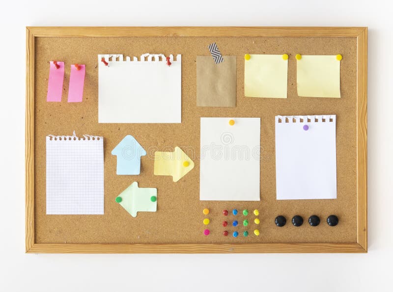 Cork Board Mockup. Student Board with Empty Sticky Notes Stock Image ...