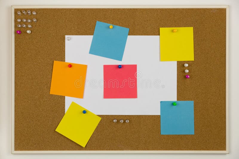 Cork Board with Pins and Papers with Reminders and Tasks. Stock Image ...