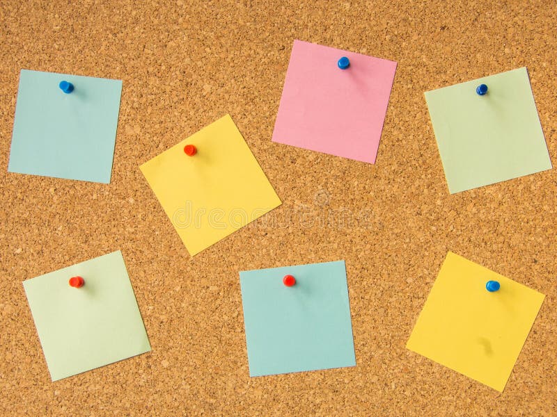 Cork Board Seven Pinned Post Its Stock Image - Image of billboard ...