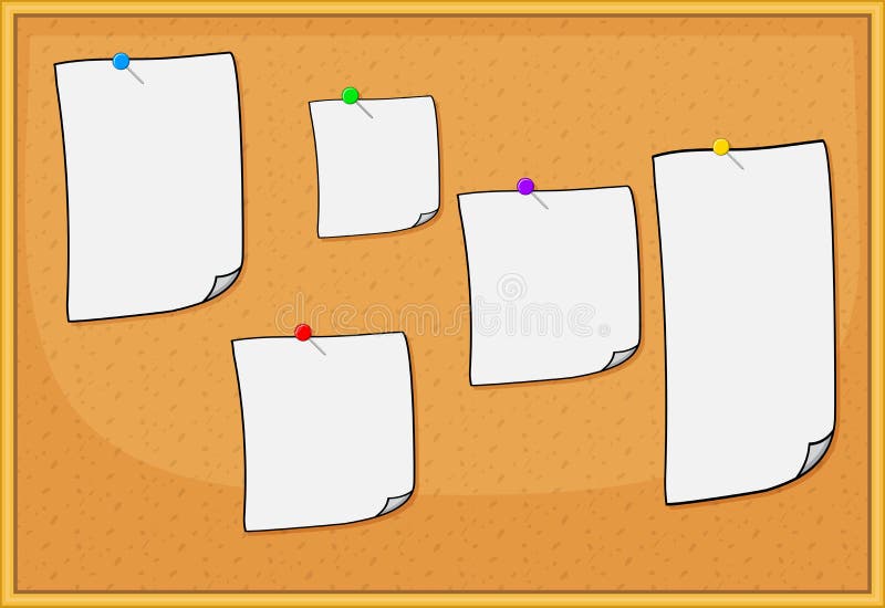 Cork Board with Sheets of Paper for Notes. Hand Drawn Illustration of ...