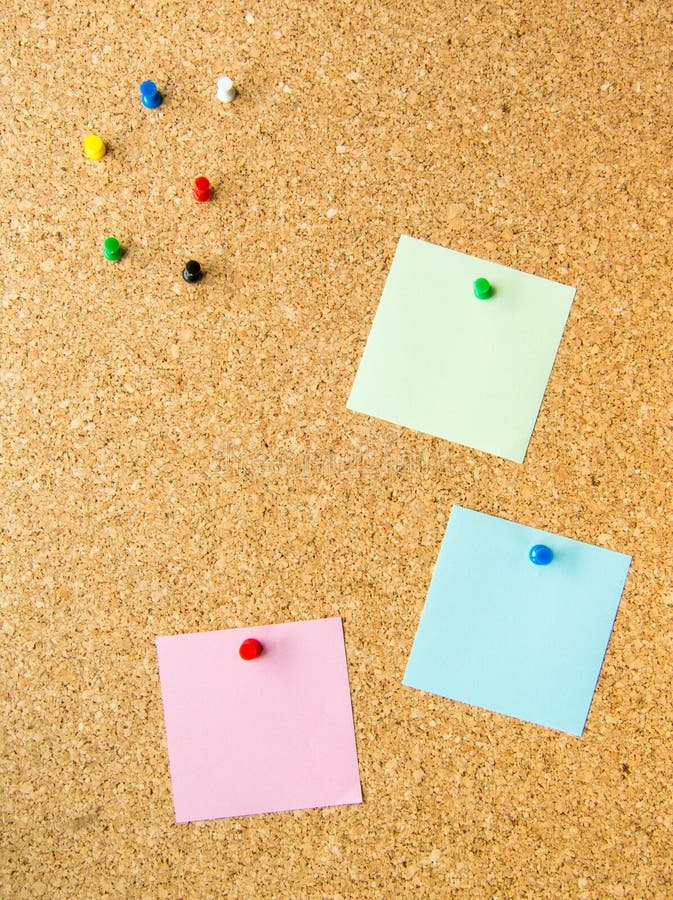 Cork Board Three Pinned Post it Stock Image - Image of announce, plank ...