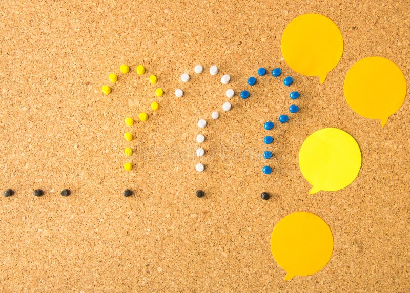 Cork Board Three Question Marks Points and Speech Bubbles Stock Image ...