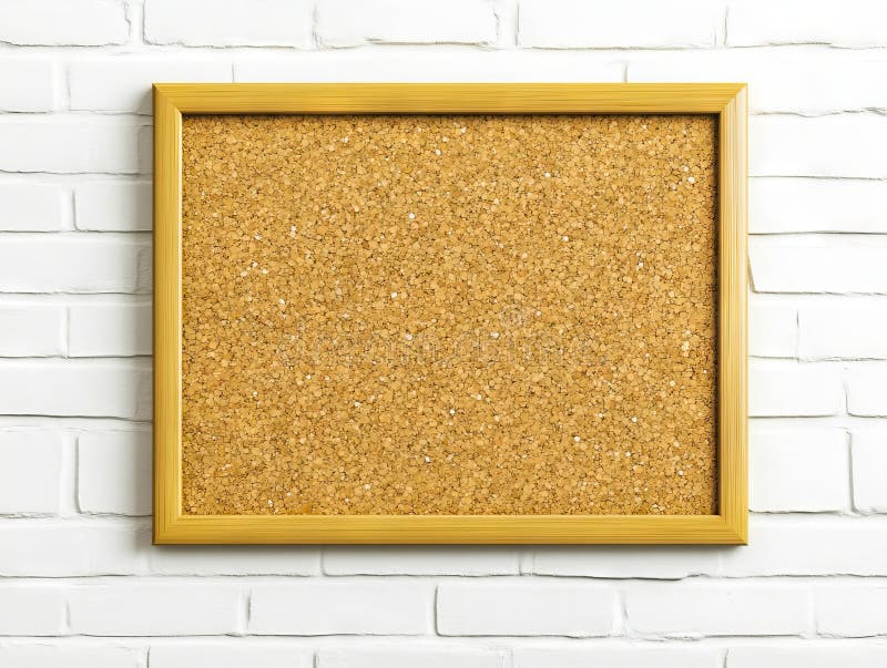 A Cork Board on a White Brick Wall with a Wooden Frame Stock Image ...