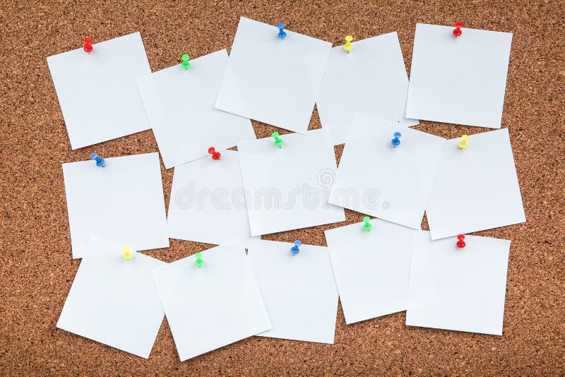 Cork Board with White Empty Notes of Paper Stock Image - Image of board ...