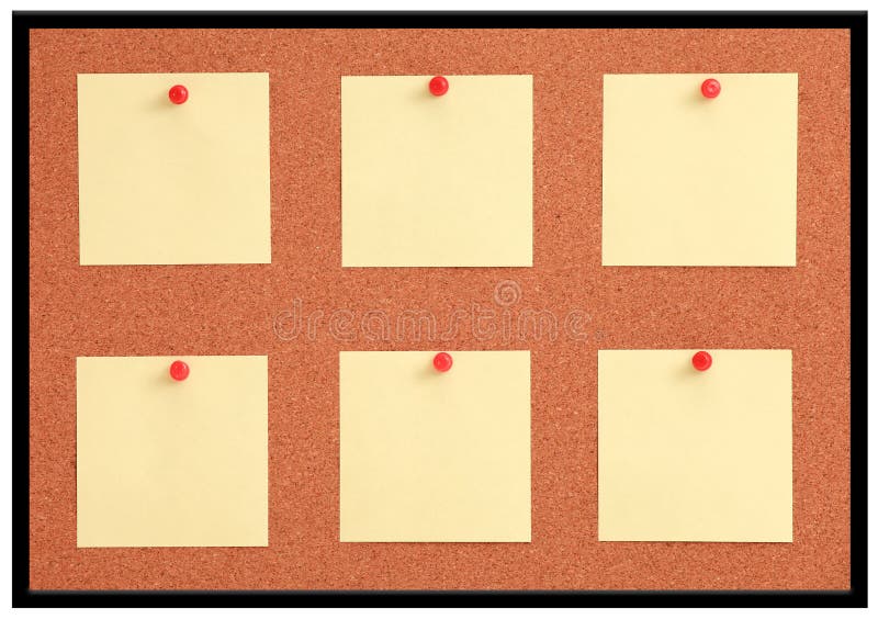 Cork Board with Yellow Note and Red Pin Stock Image - Image of paper ...