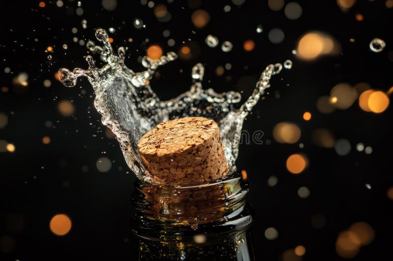 The Cork Pops Out of the Bottle with a Splash Stock Illustration ...