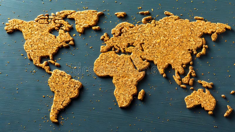 A Cork World Map on a Blue Background Stock Photo - Image of biscuit ...